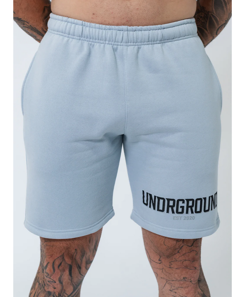 Official UNDRGROUND Double Print Cotton Shorts in Powder Blue at ShoeGrab