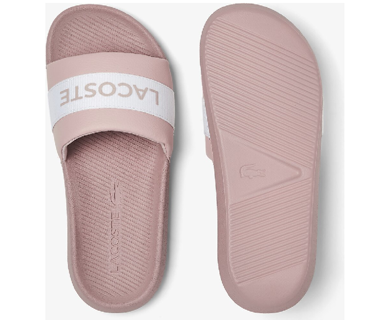 Official Women's Lacoste Croco Slides in Light Pink at ShoeGrab