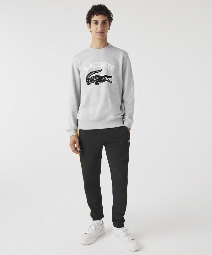 Official Lacoste Graphics Big Croc Logo Sweater in Grey at ShoeGrab